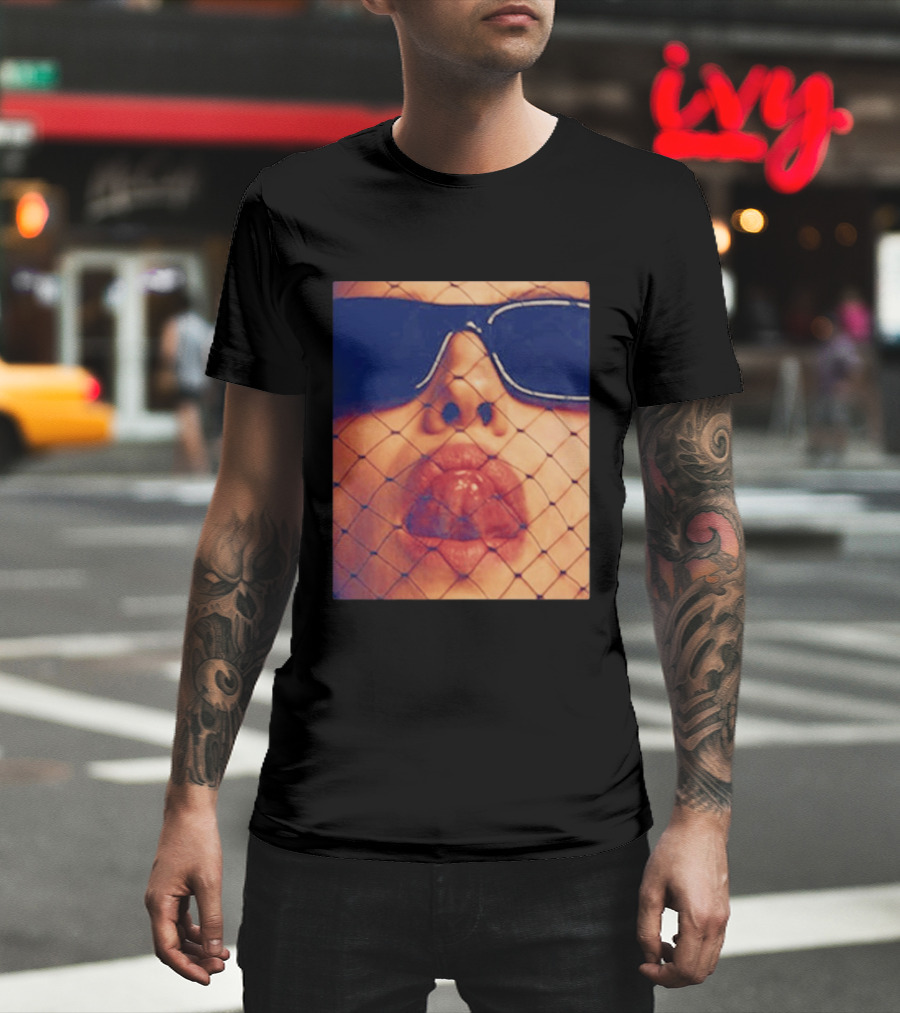 Irina Shayk Tongue Sunglasses Mesh T-Shirt