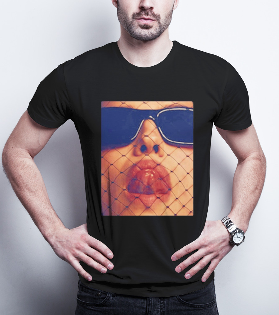 Irina Shayk Tongue Sunglasses Mesh T-Shirt