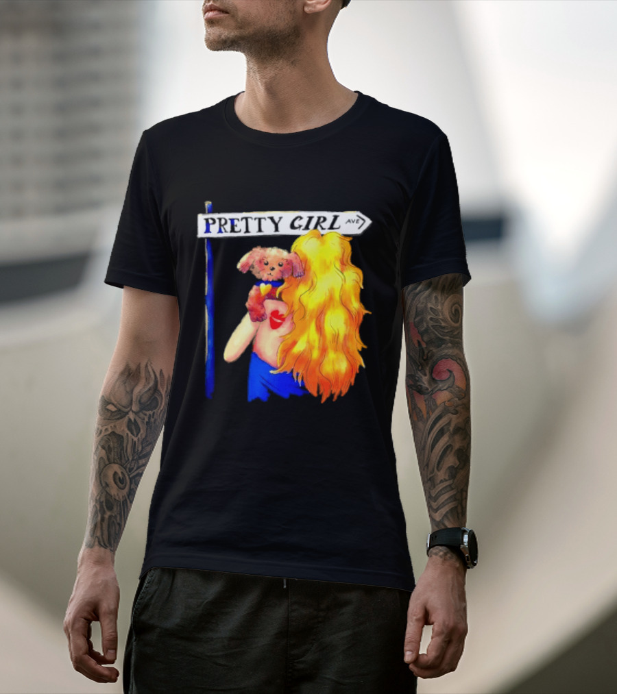 Pretty Girl Avenue Blonde Woman With Teddy Bear And Heart Tattoo T-Shirt