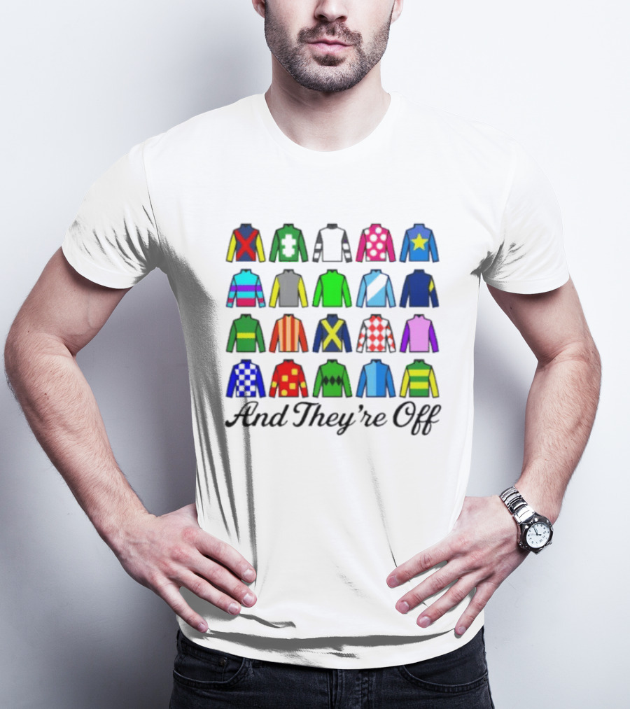 And They're Off Jockey Silks Colorful Patterns Racing T-Shirt