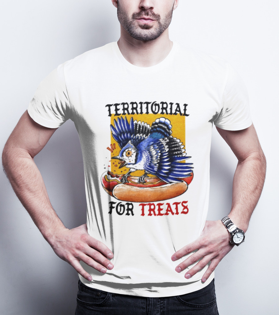 Territorial Bird With Hotdog For Treats T-Shirt