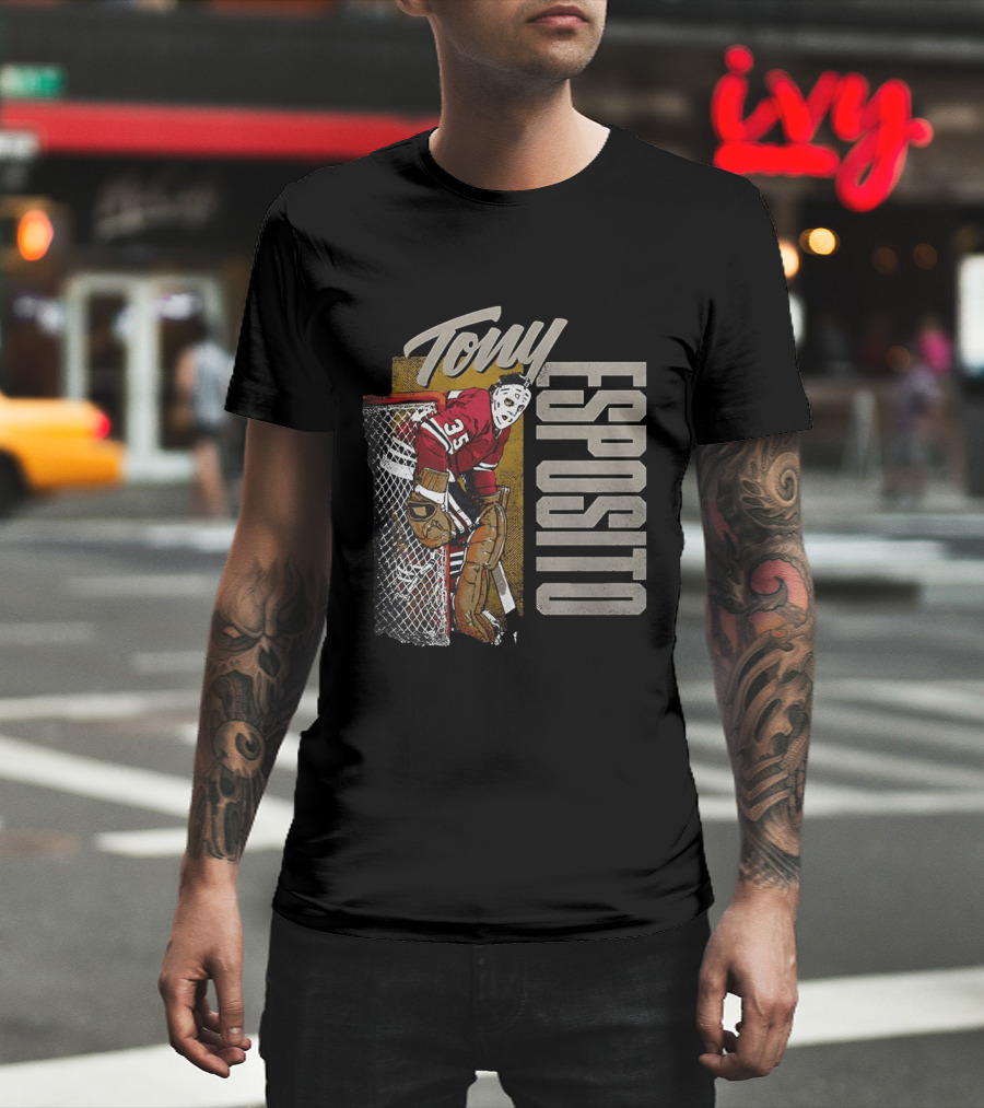 Tony Esposito Chicago Blackhawks NHL 35 Hockey Legend Iconic Goalie Save T-Shirt