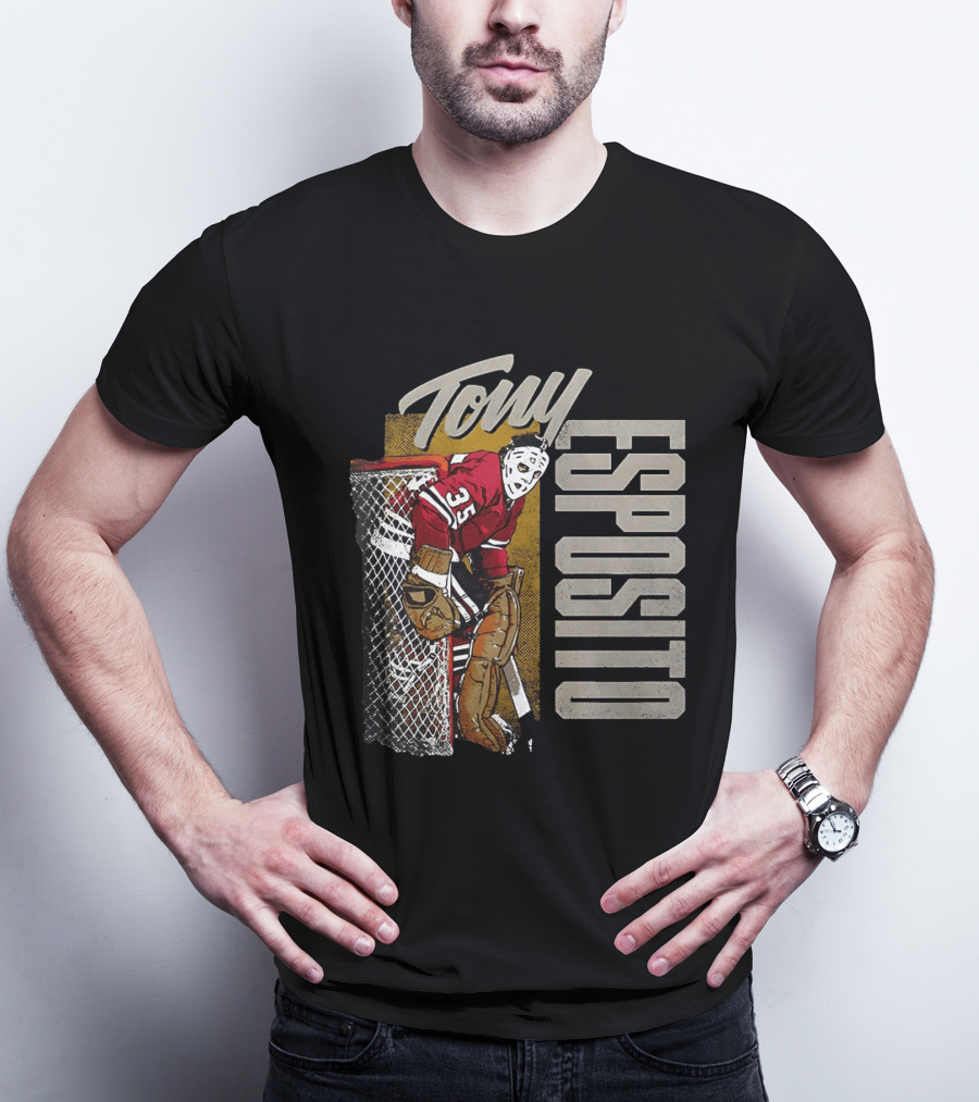 Tony Esposito Chicago Blackhawks NHL 35 Hockey Legend Iconic Goalie Save T-Shirt