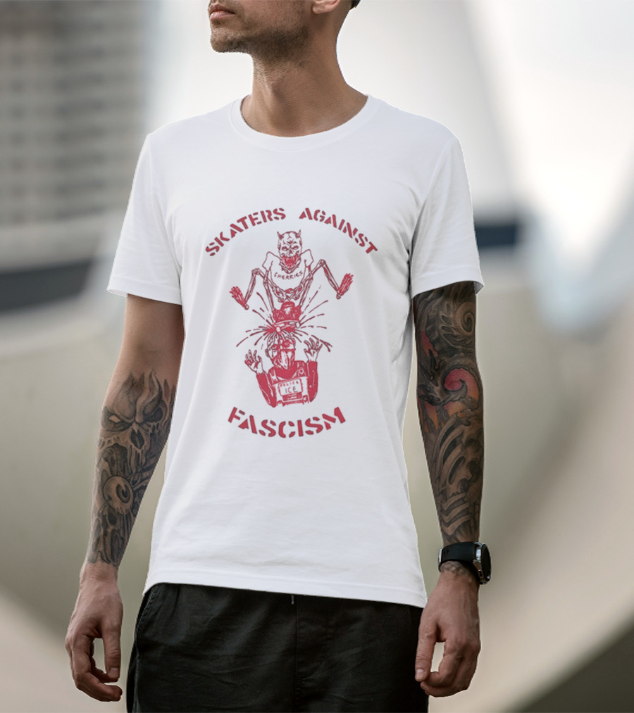 Skaters Against Fascism Cherries Wheels S.A.F Devil T-Shirt