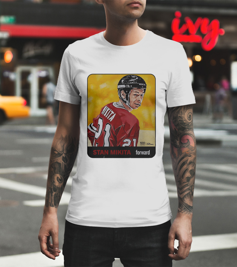 Stan Mikita Forward Chicago Blackhawks NHL Alumni Card 500 Level T-Shirt