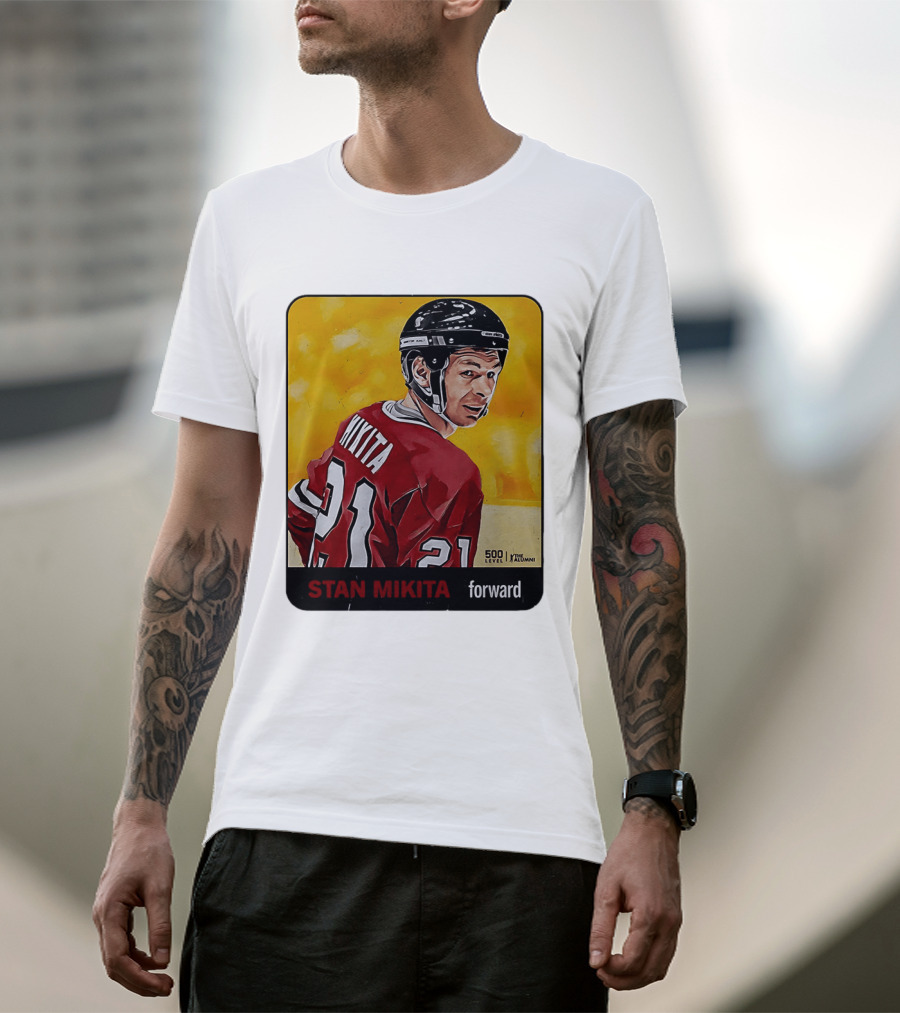Stan Mikita Forward Chicago Blackhawks NHL Alumni Card 500 Level T-Shirt