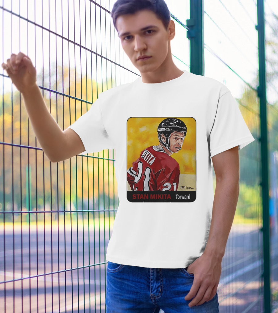 Stan Mikita Forward Chicago Blackhawks NHL Alumni Card 500 Level T-Shirt
