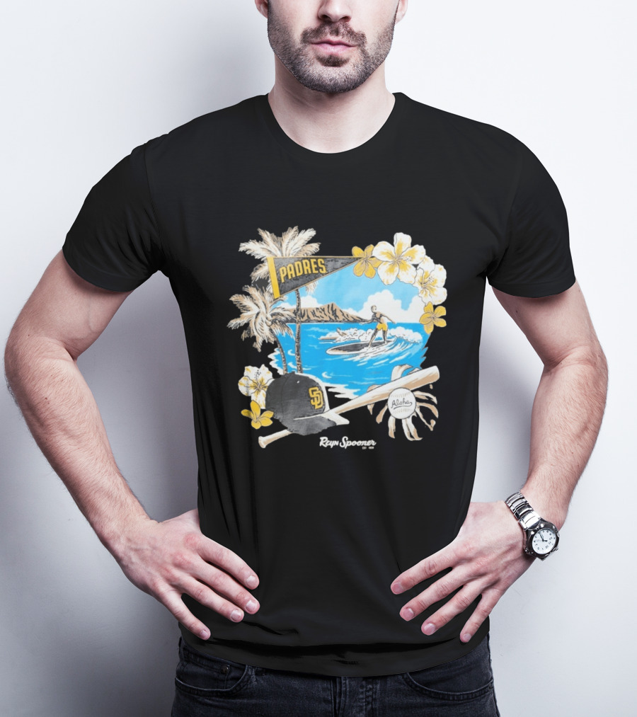 Reyn Spooner San Diego Padres Surfing Baseball Aloha Scene T-Shirt