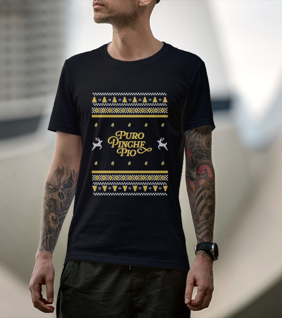 Riversgg Puro Pinche Pio Ugly Sweater Christmas Reindeer Trees T-Shirt