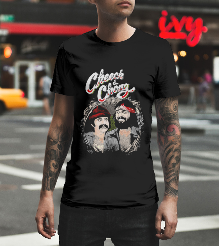 Cheech And Chong Vintage Red Bandana And Beanie Comic Duo T-Shirt