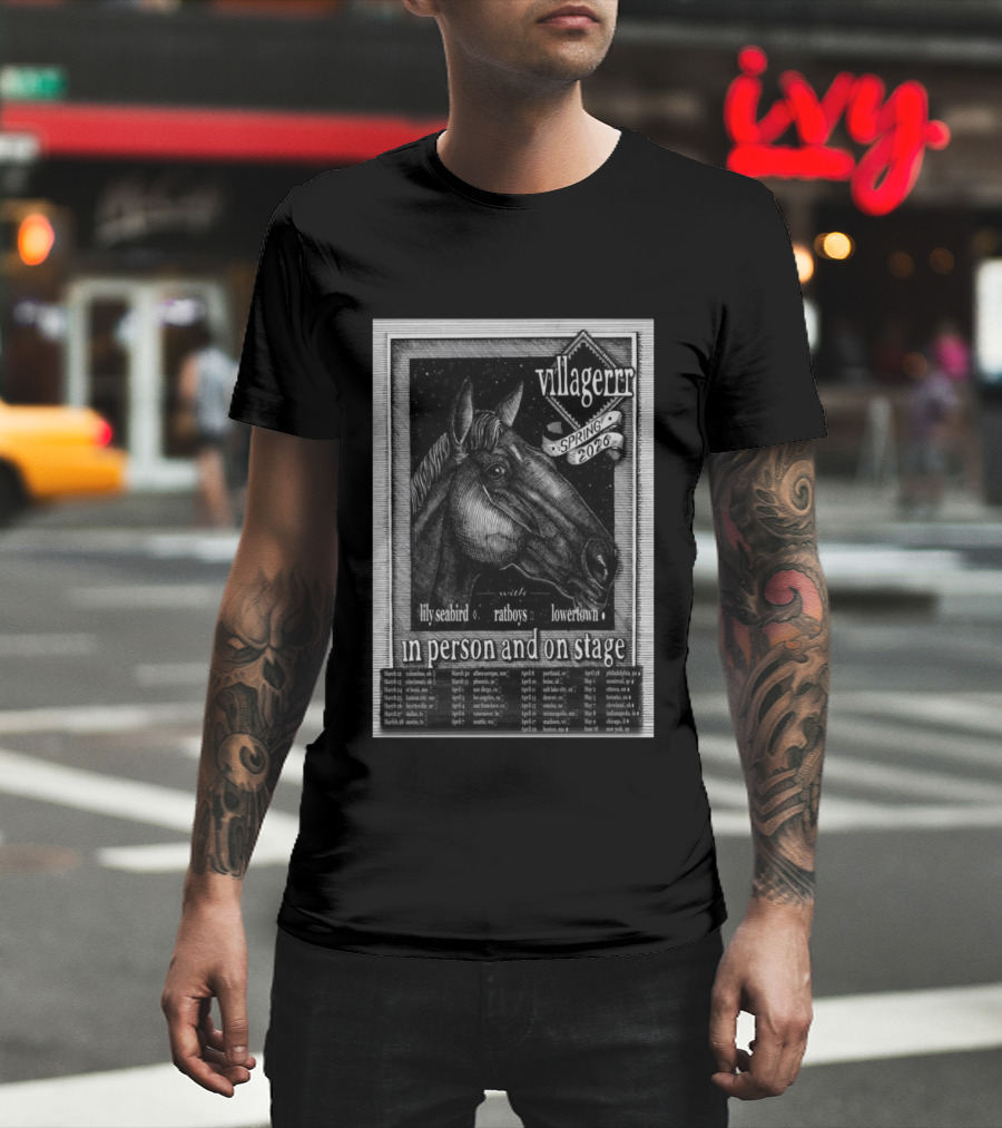 Villagerrr Spring 2026 Tour Horse Illustration With Lily Seabird Ratboys Lowertown T-Shirt