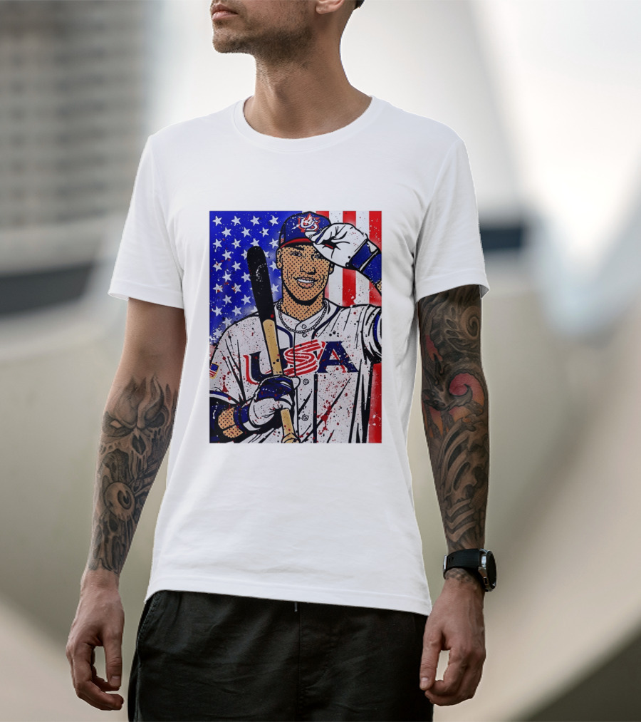 Aaron Judge USA Baseball Pop Art 2026 American Flag Stars Stripes T-Shirt