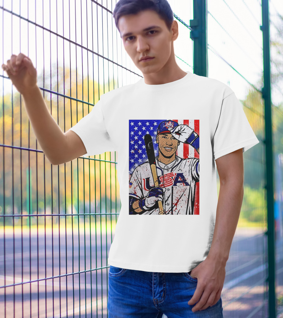 Aaron Judge USA Baseball Pop Art 2026 American Flag Stars Stripes T-Shirt