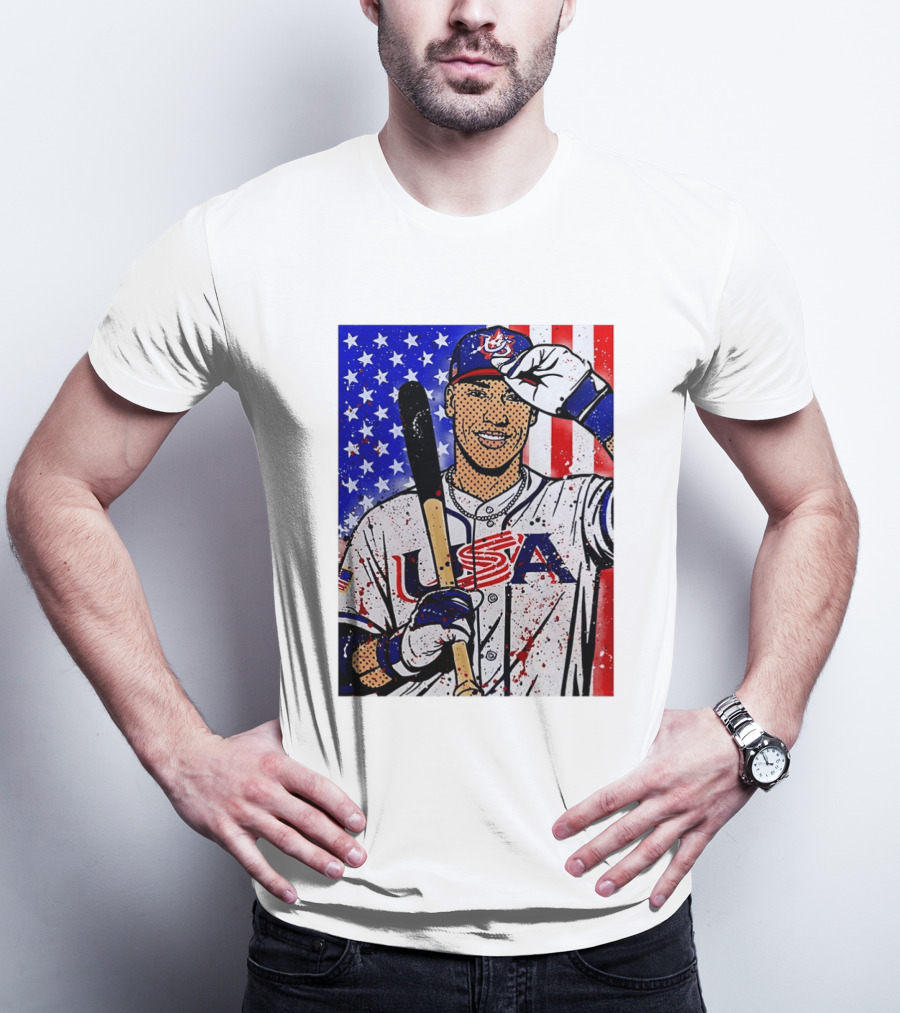Aaron Judge USA Baseball Pop Art 2026 American Flag Stars Stripes T-Shirt