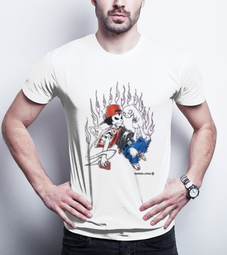 Warren Lotas Boy And Cat Surrounded By Flames Vintage Streetwear T-Shirt