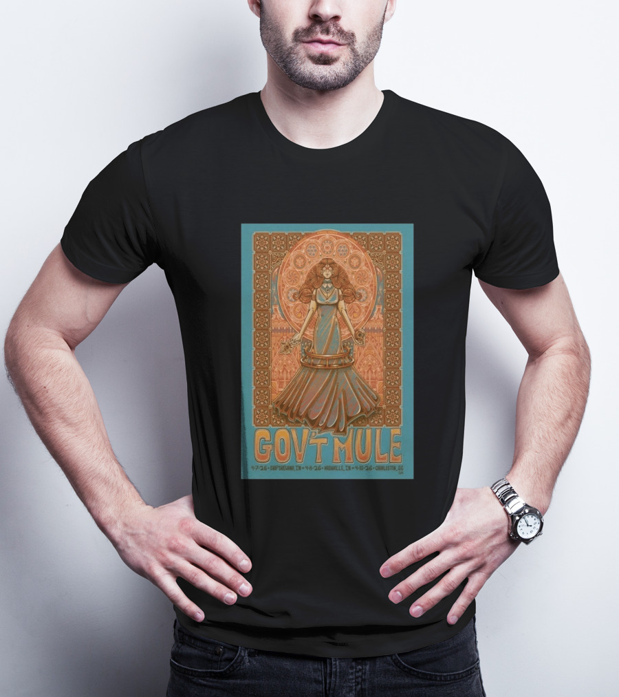 Gov't Mule April 7 8 10 2026 Shipshewana Nashville Charleston Concert Vintage Art Nouveau T-Shirt