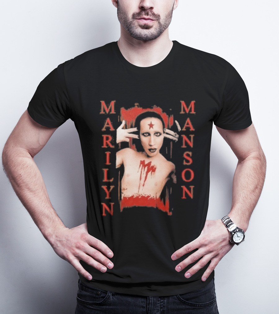 Marilyn Manson Star Forehead Bloody Chest Hands Head T-Shirt