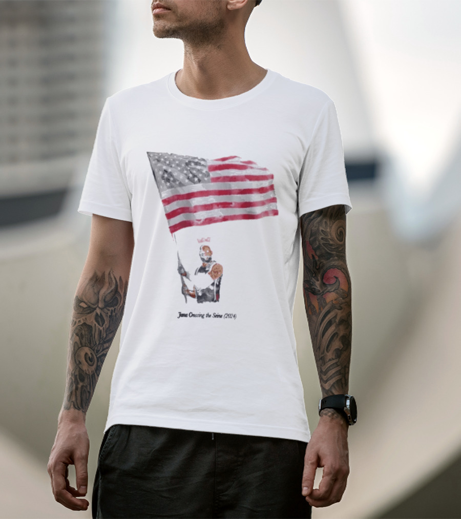 James Crossing The Seine 2024 American Flag T-Shirt
