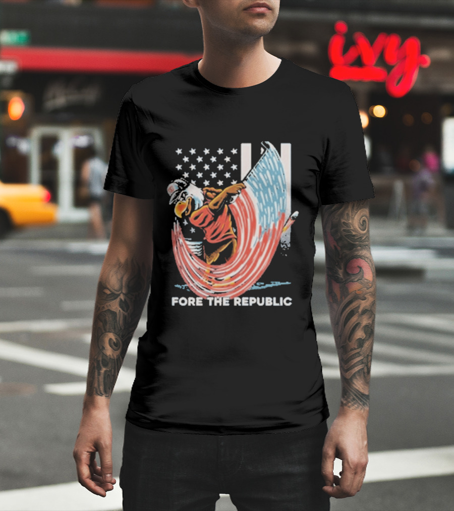 Old Row Golf American Flag Swing Fore The Republic T-Shirt