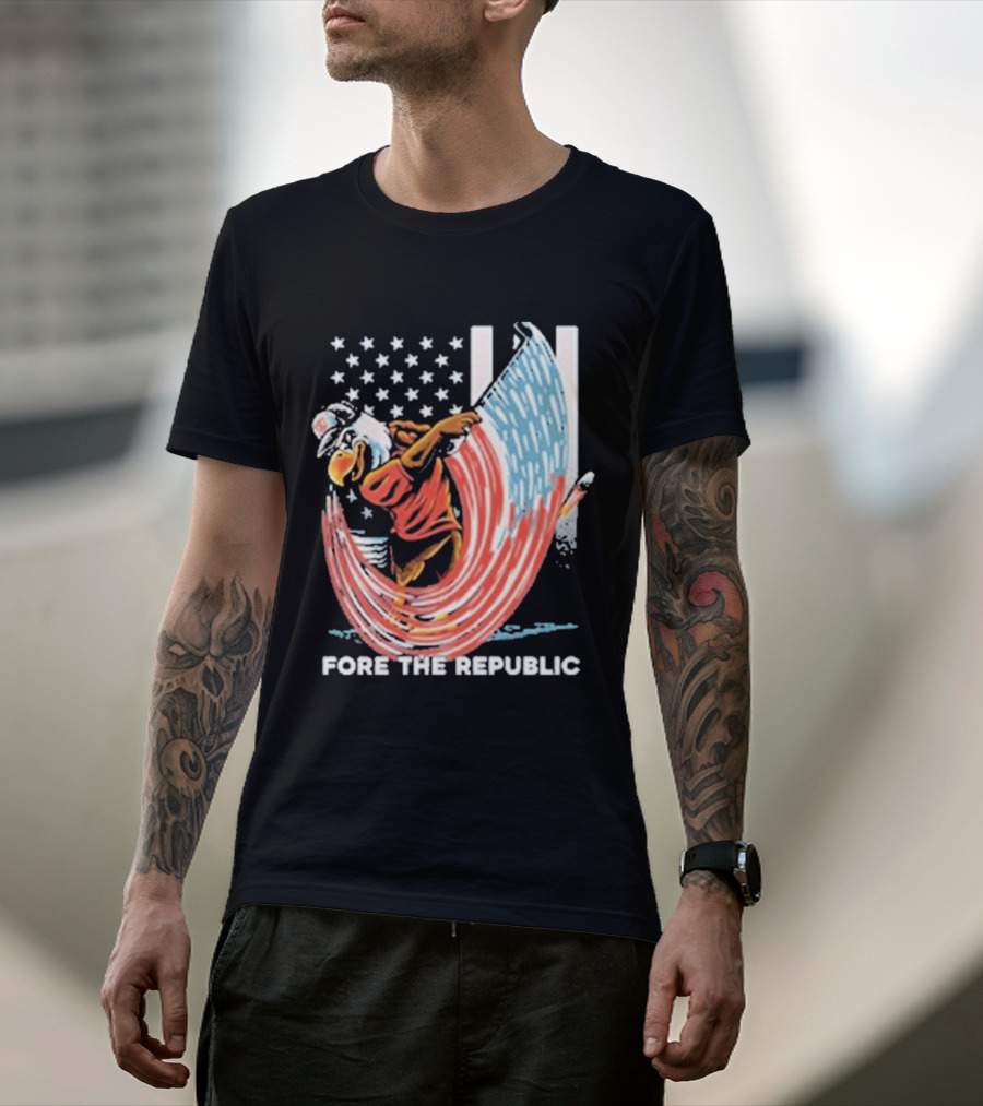 Old Row Golf American Flag Swing Fore The Republic T-Shirt