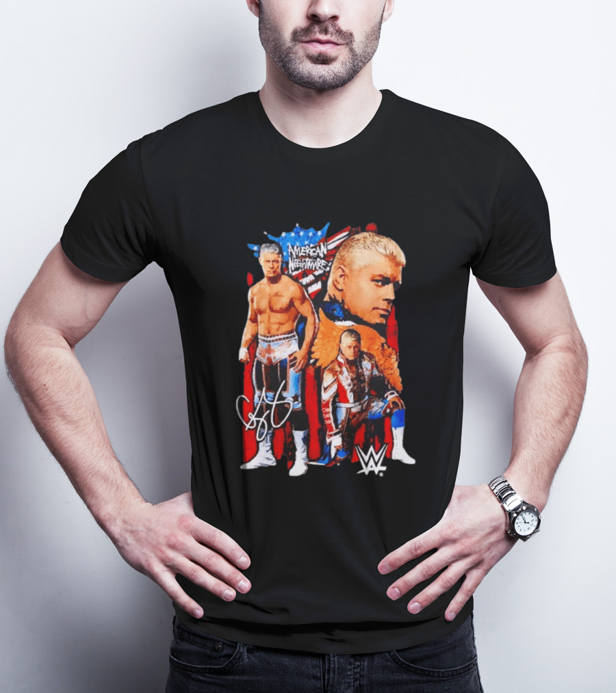 WWE Cody Rhodes American Nightmare Collage Patriotic Wrestling Iconic Signature T-Shirt
