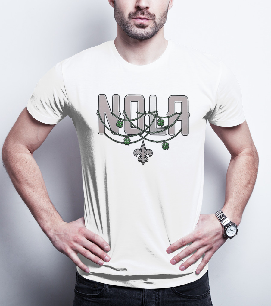 New Orleans Saints NOLA St. Patrick's Day Shamrock Fleur De Lis T-Shirt