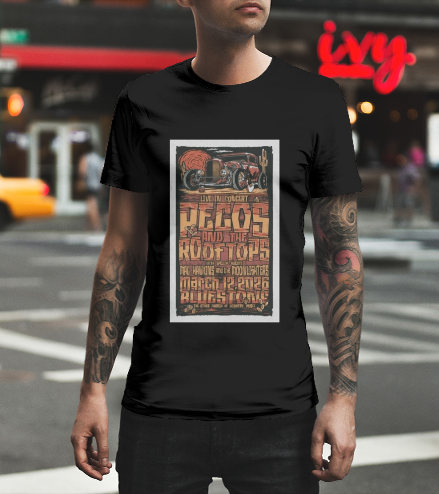 Live In Concert Pecos And The Rooftops Mac Hawkins Moonlighters March 12 2026 Bluestone T-Shirt