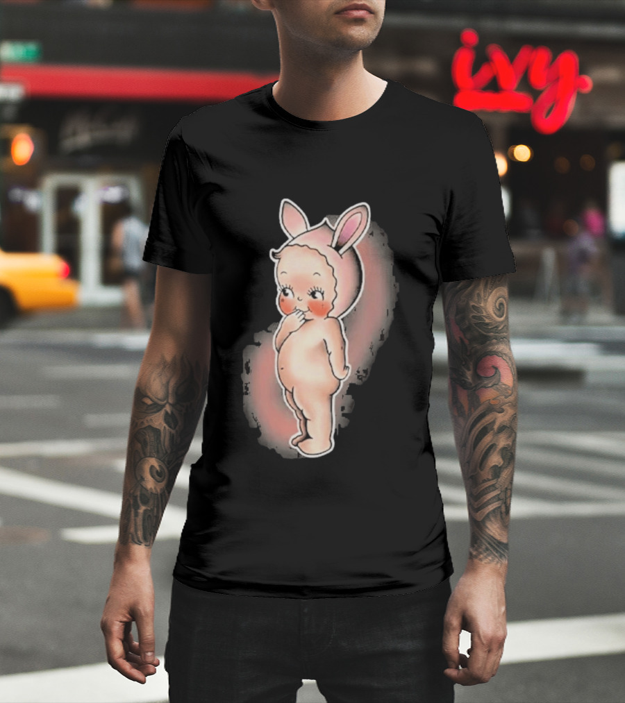 Kewpie Baby Bunny Rabbit Vintage Illustration Cute Pastel Pink Ears T-Shirt