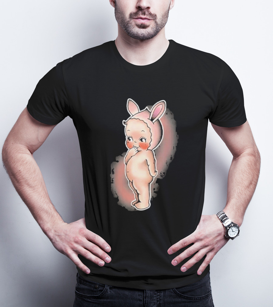 Kewpie Baby Bunny Rabbit Vintage Illustration Cute Pastel Pink Ears T-Shirt