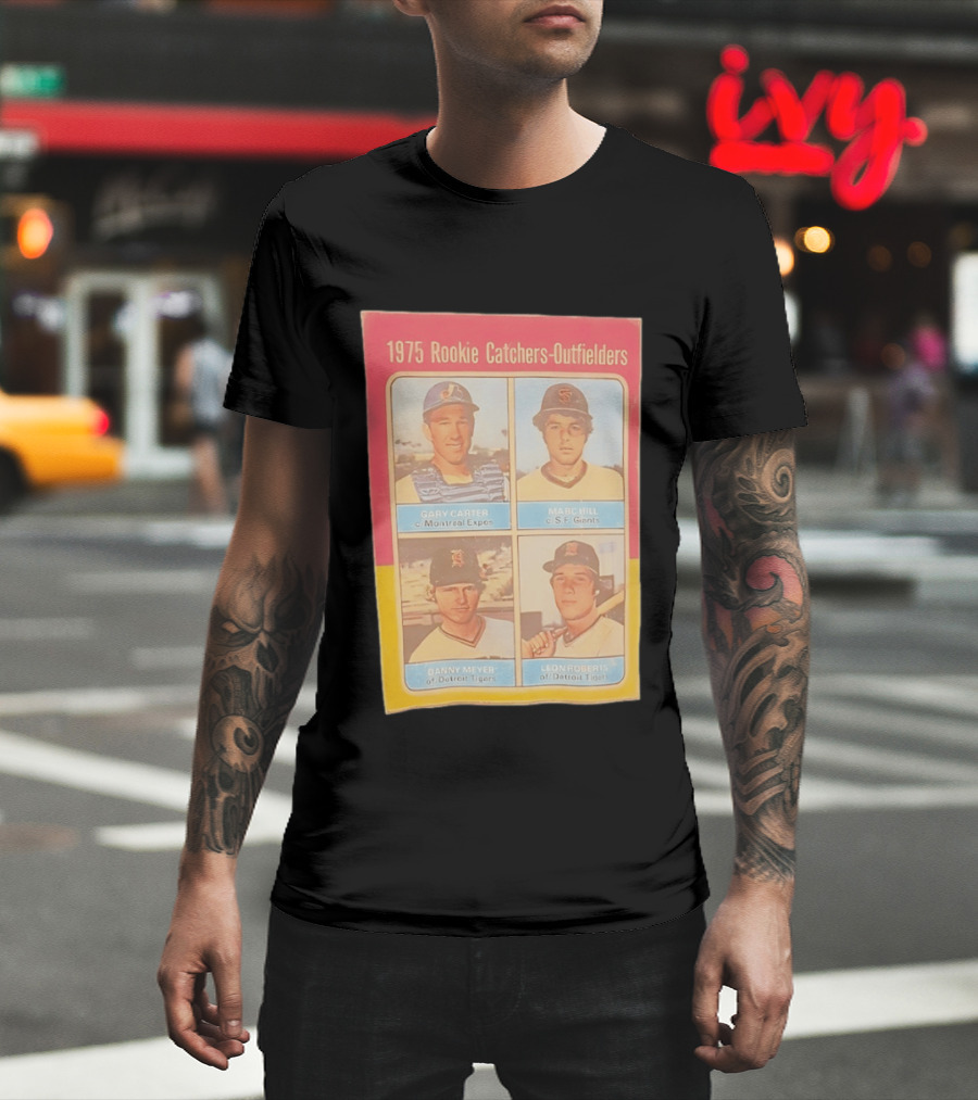 1975 Rookie Catchers Outfielders Gary Carter Expos Marc Hill Giants Danny Meyer Tigers Leon Roberts Tigers T-Shirt