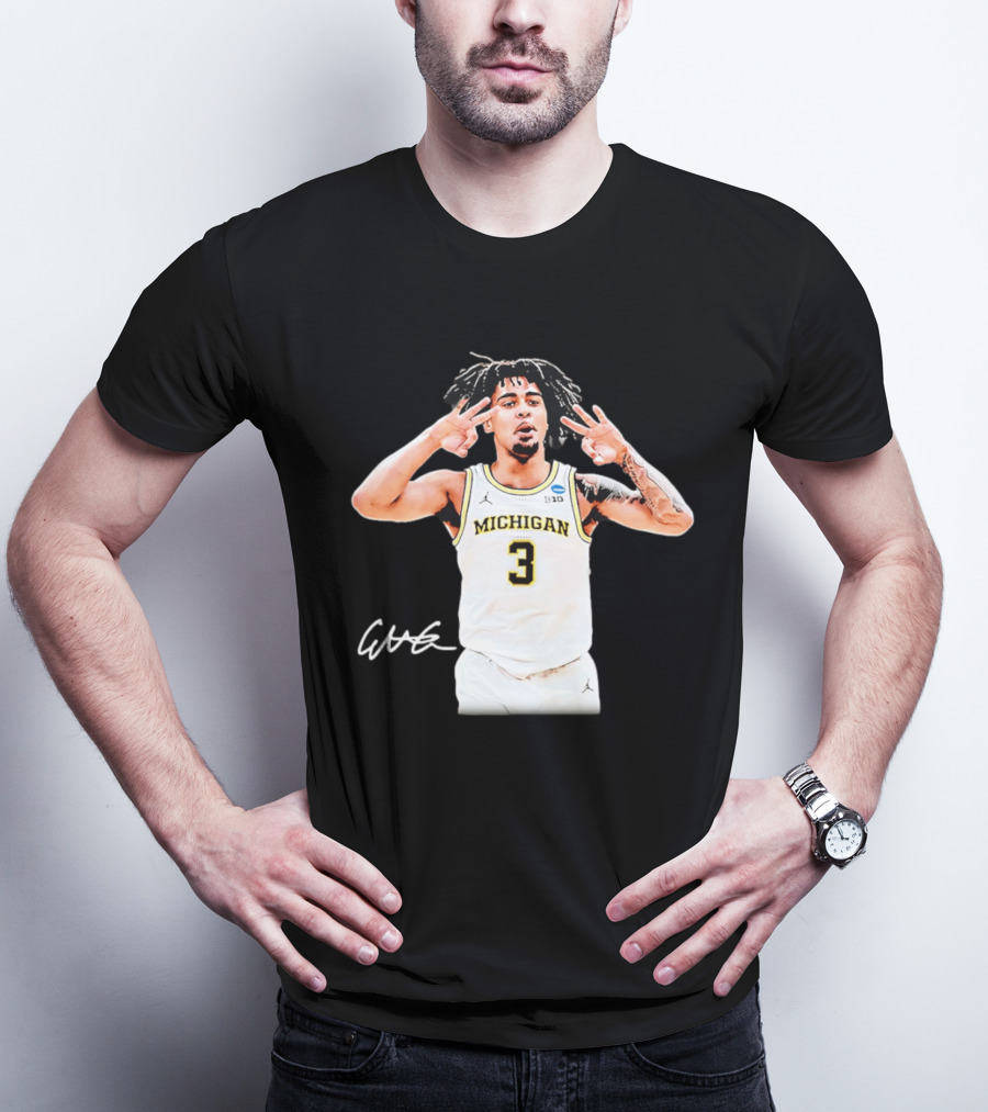 Michigan Wolverines Basketball Elliot Cadeau Jersey 3 Sign T-Shirt