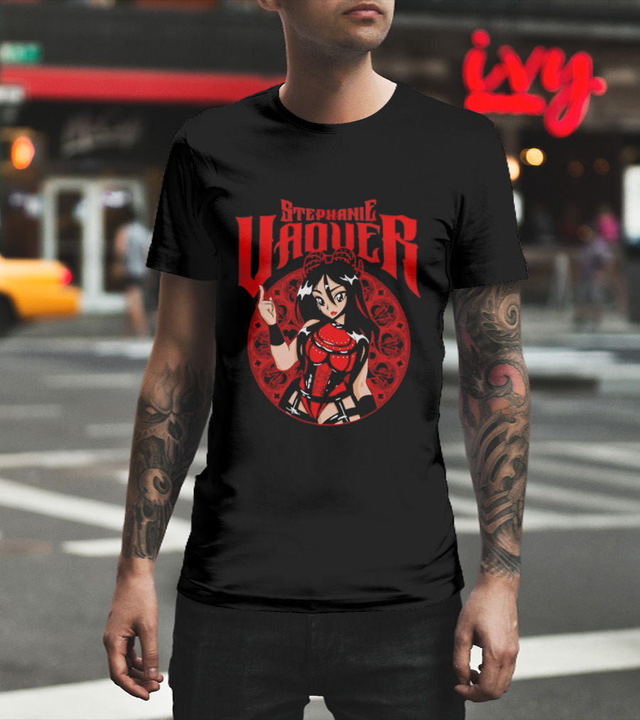 Stephanie Vaquer WWE Anime Style Character Art Red Lettering T-Shirt