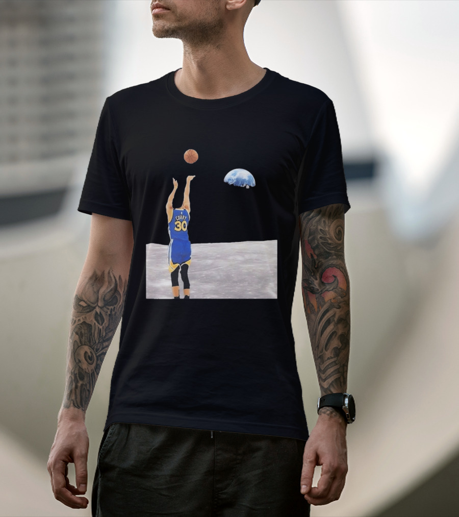 Stephen Curry 30 Shooting Basketball From Moon Earth View T-Shirt