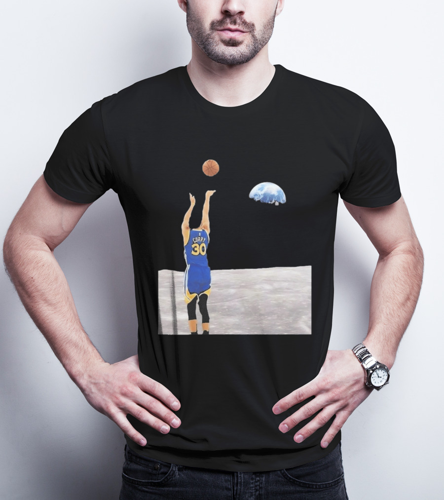 Stephen Curry 30 Shooting Basketball From Moon Earth View T-Shirt