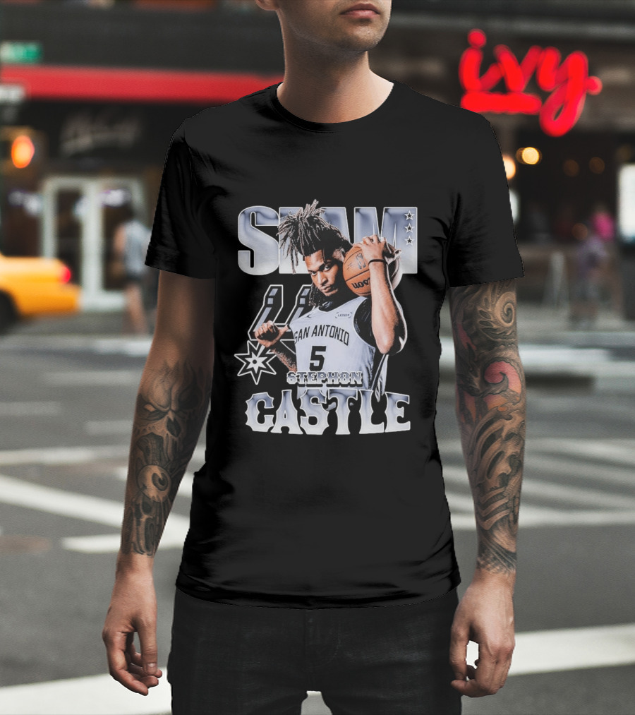 San Antonio Spurs Stephon Castle Slam Basketball T-Shirt