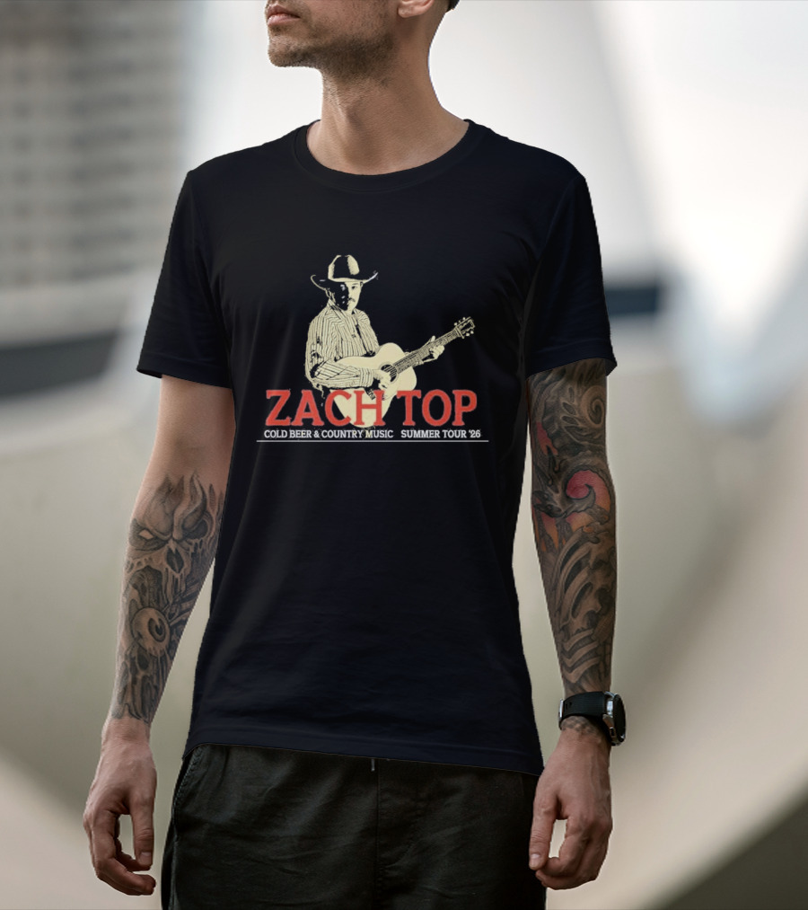 Zach Top Cold Beer Country Music Summer Tour 2026 Cowboy Guitar T-Shirt