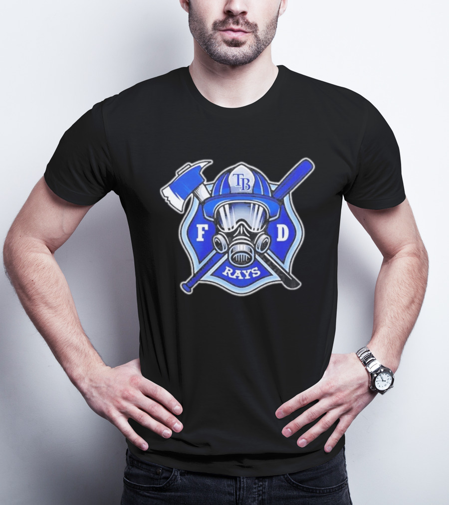 Tampa Bay Rays Firefighter Pride 2026 FD Shield Helmet Axe Bat Gas Mask T-Shirt