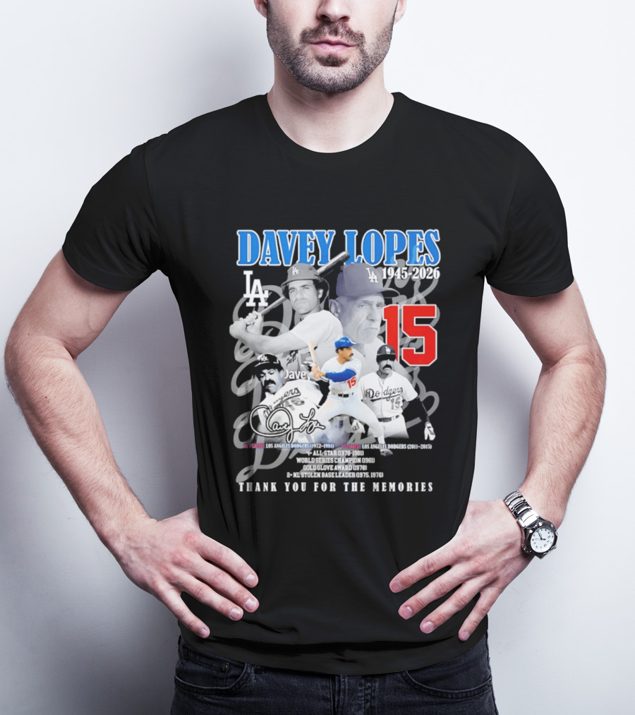 Davey Lopes Los Angeles Dodgers 1972 1981 Number 15 Thank You For The Memories T-Shirt