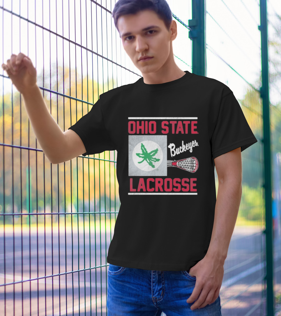Ohio State Buckeyes Lacrosse Team Stick With Green Leaf T-Shirt
