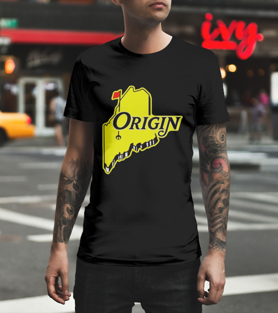 Origin USA Masters Golf Yellow Maine Flag Map T-Shirt