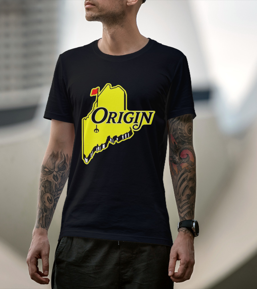 Origin USA Masters Golf Yellow Maine Flag Map T-Shirt