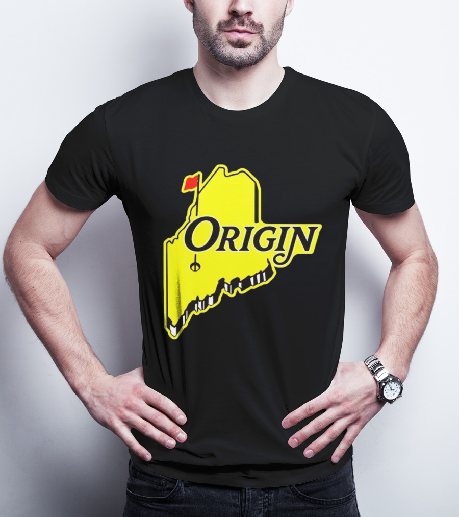 Origin USA Masters Golf Yellow Maine Flag Map T-Shirt