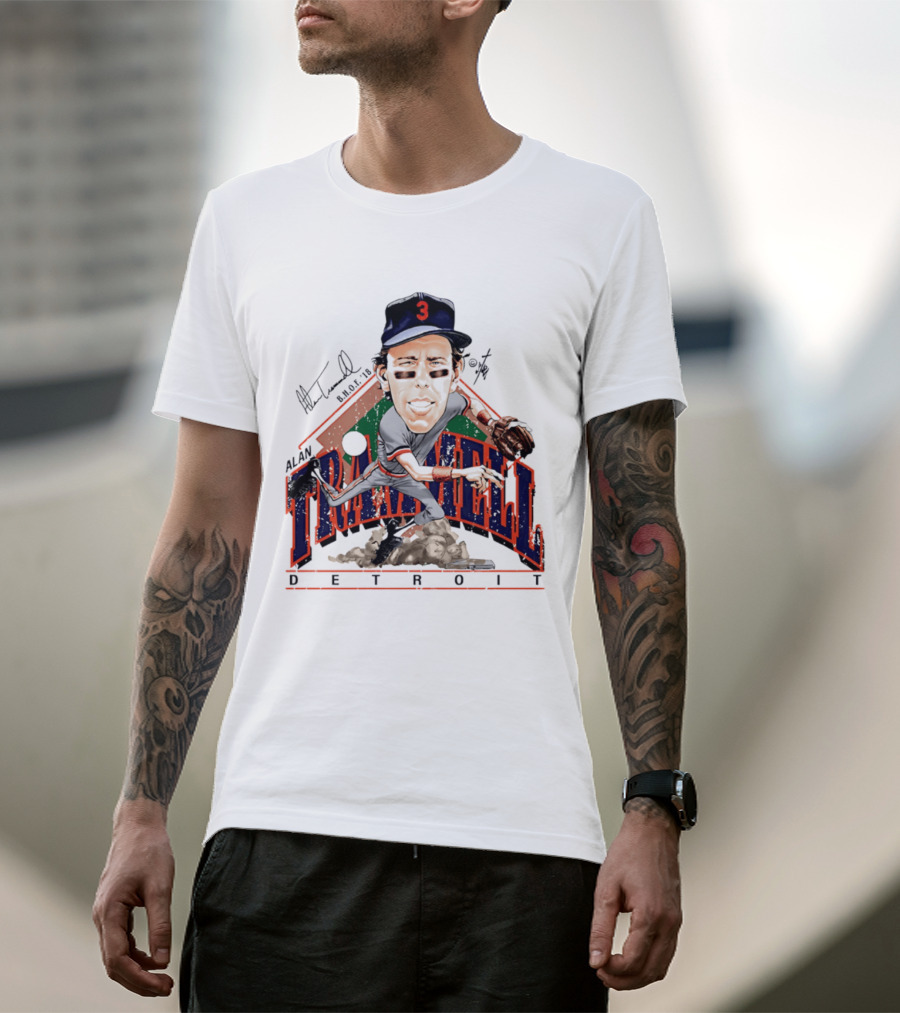Alan Trammell Detroit Tigers Bruce Stark Collection Signed Caricature T-Shirt