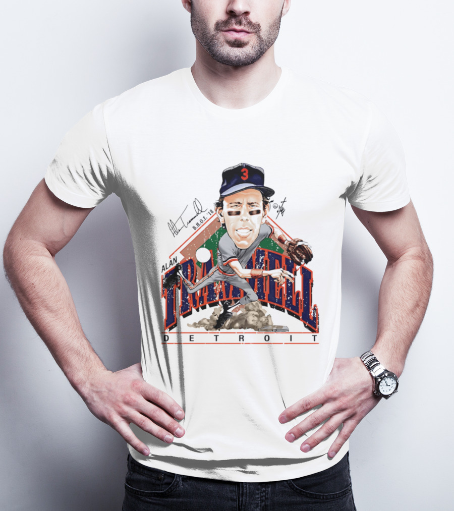 Alan Trammell Detroit Tigers Bruce Stark Collection Signed Caricature T-Shirt