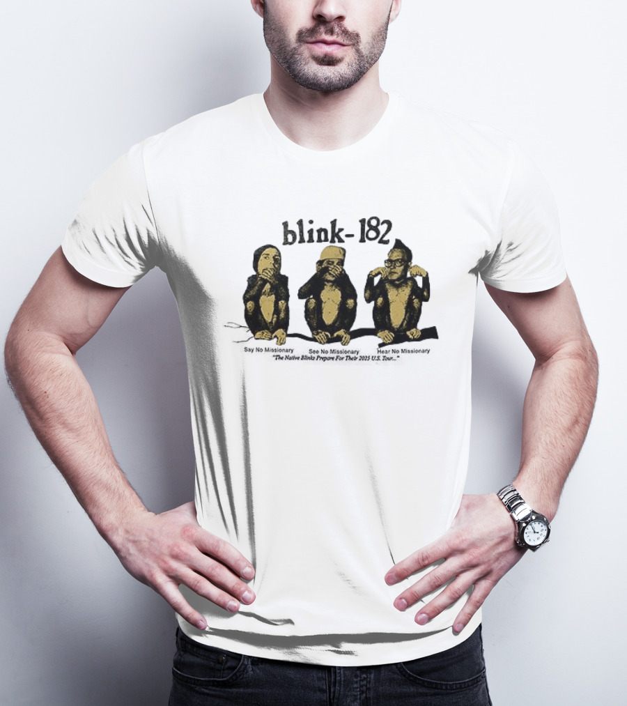 Blink 182 The Missionary Impossible Tour Dates Schedule See No Evil Speak No Evil Hear No Evil Monkeys T-Shirt