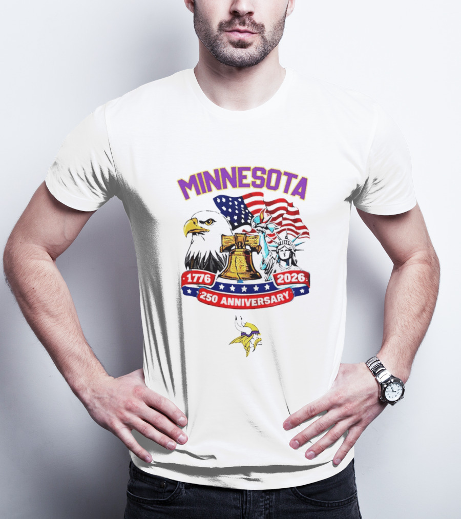 Minnesota 250th Anniversary 1776 2026 American Flag Liberty Bell Eagle Statue Of Liberty T-Shirt