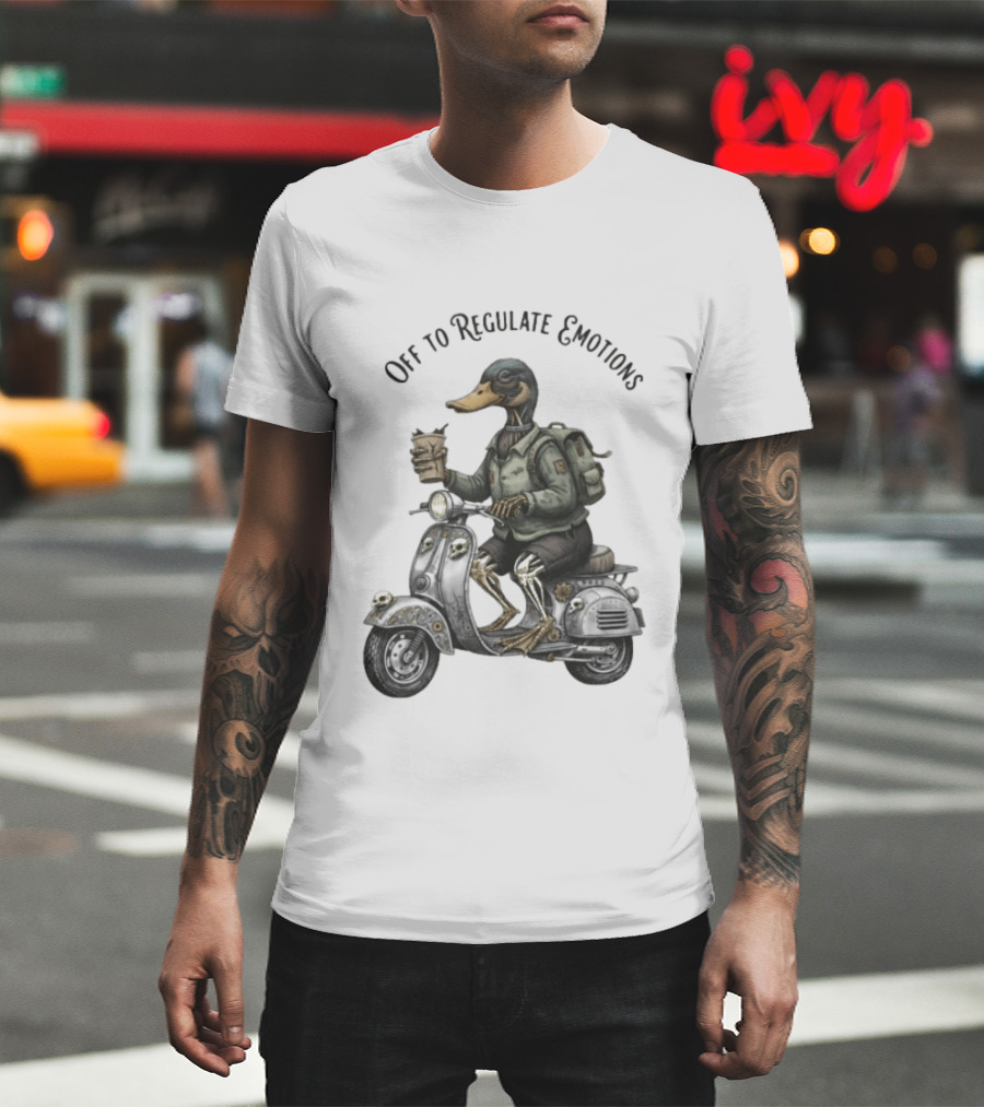 Zombie Duck Riding Scooter Off To Regulate Emotions T-Shirt