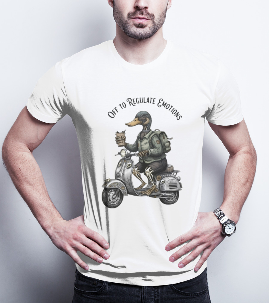 Zombie Duck Riding Scooter Off To Regulate Emotions T-Shirt
