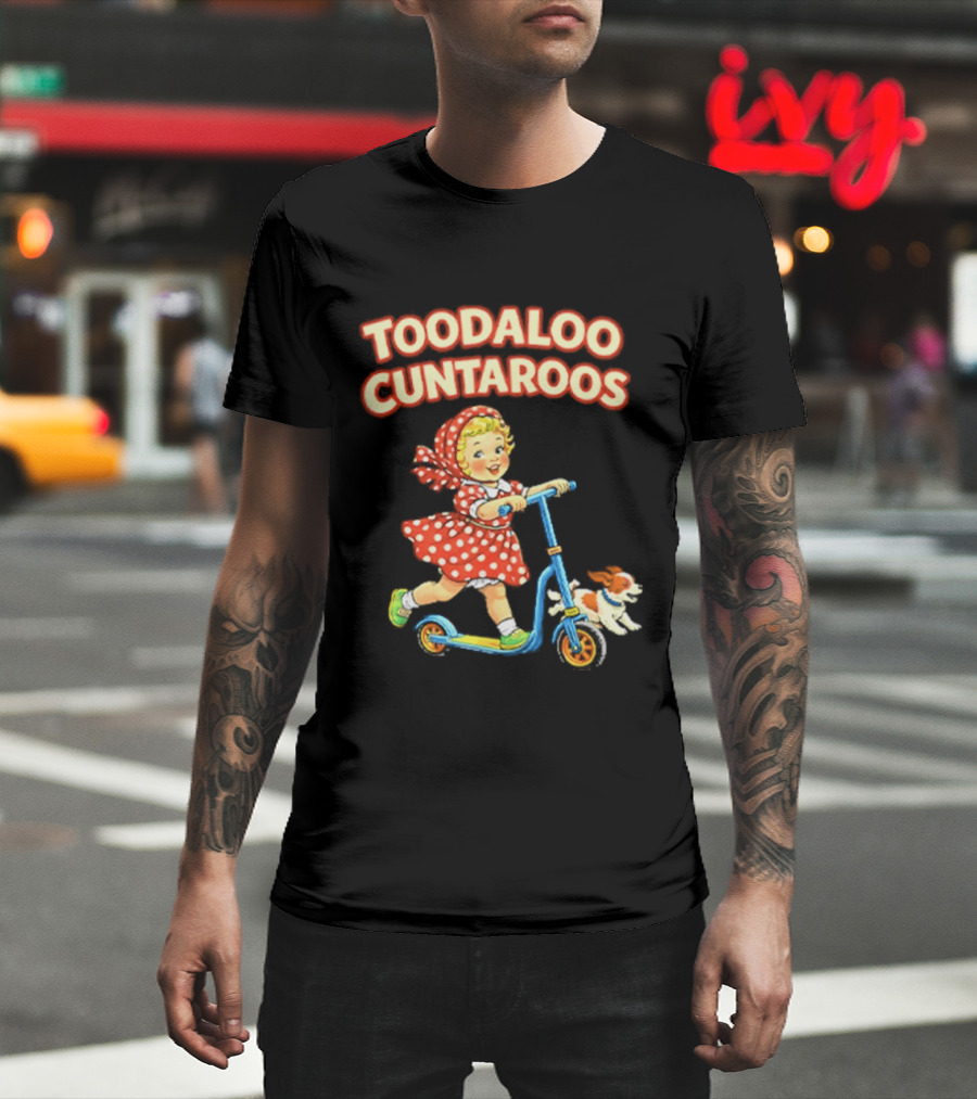 Toodaloo Cuntarooms Scooting Girl And Dog Red Polka Dot Dress T-Shirt