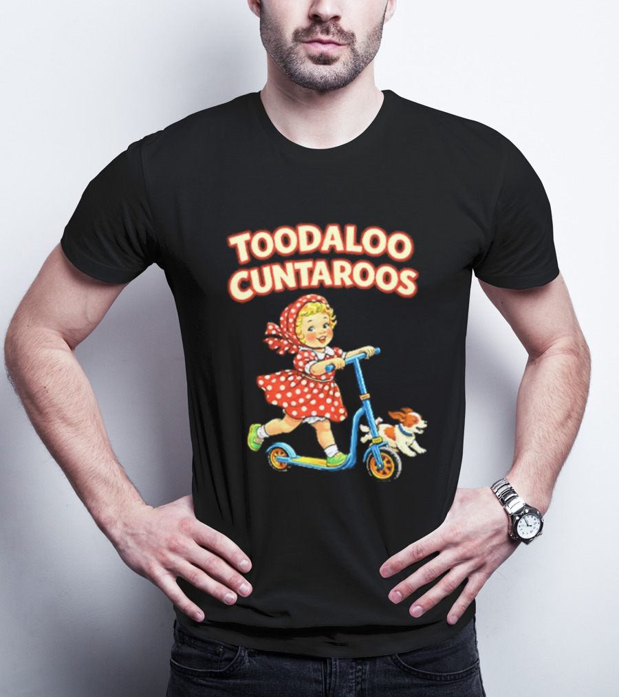 Toodaloo Cuntarooms Scooting Girl And Dog Red Polka Dot Dress T-Shirt